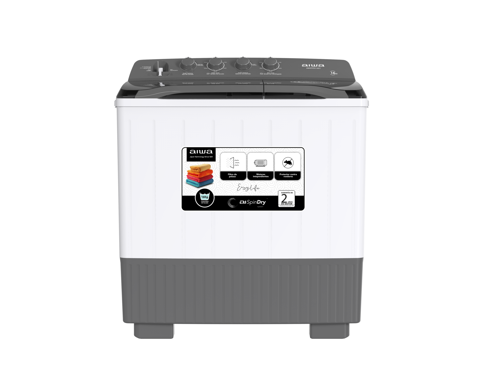 Lavadora semi automática 16Kg | AWHTTPX1601 - AIWA LATINOAMÉRICA| JAPAN TECHNOLOGY SINCE 1951